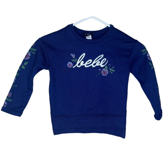 bebe | Shirts & Tops | New Bebe Girls Longsleeve Floral Blue Logo 3t ...